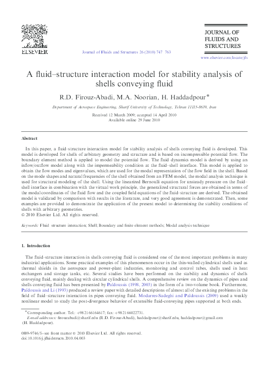 (PDF) A fluid–structure interaction model for stability analysis of shells conveying fluid