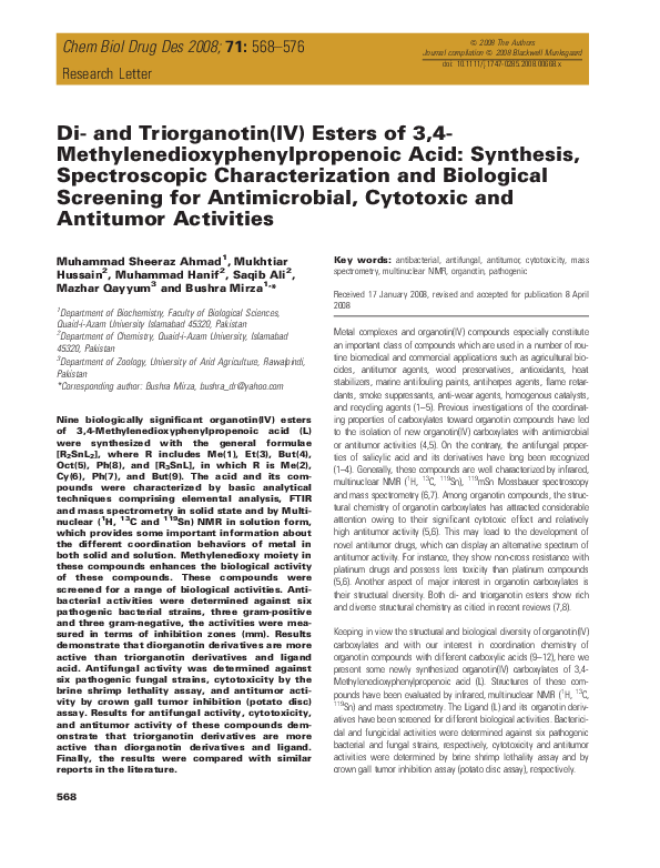 (PDF) Di and Triorganotin(IV) Esters of 3,4-Methylenedioxyphenylpropenoic Acid: Synthesis ...
