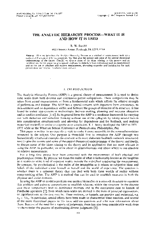 (PDF) THE ANALYTIC HIERARCHY PROCESS-WHAT IT IS AND HOW IT IS USED