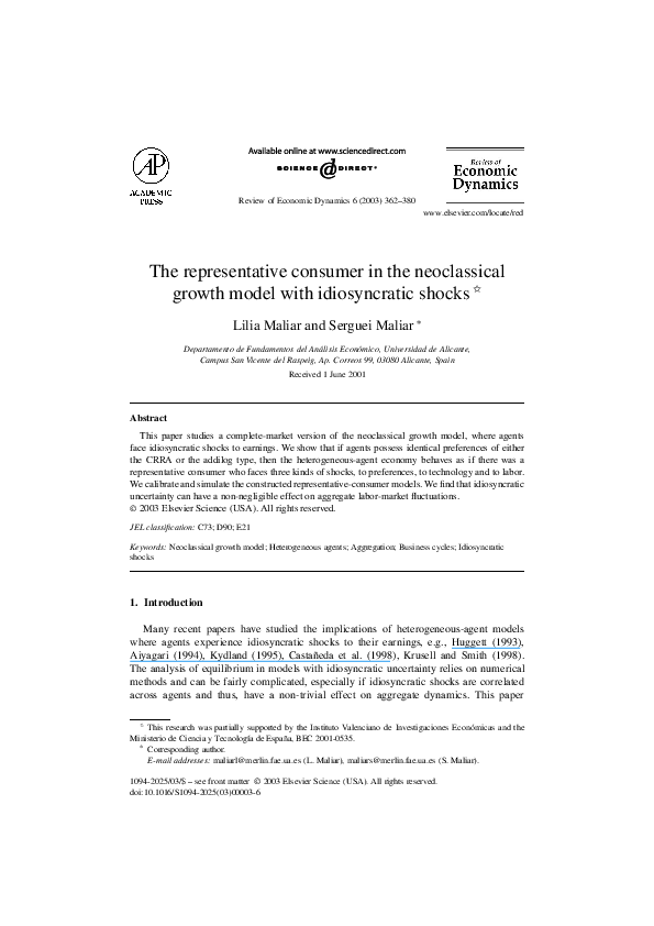 (PDF) The representative consumer in the neoclassical growth model with ...