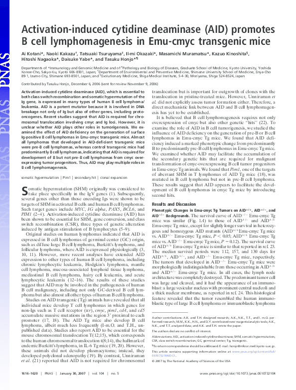 (PDF) Activation-induced cytidine deaminase (AID) promotes B cell ...