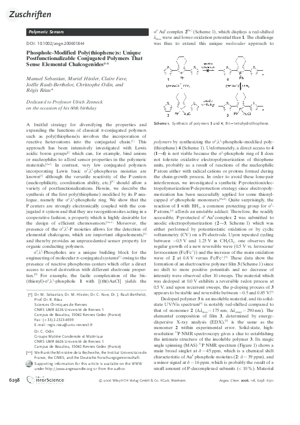 (PDF) Phosphole-Modified Poly(thiophene)s: Unique Postfunctionalizable ...