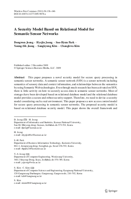 Pdf A Security Model Based On Relational Model For Semantic Sensor