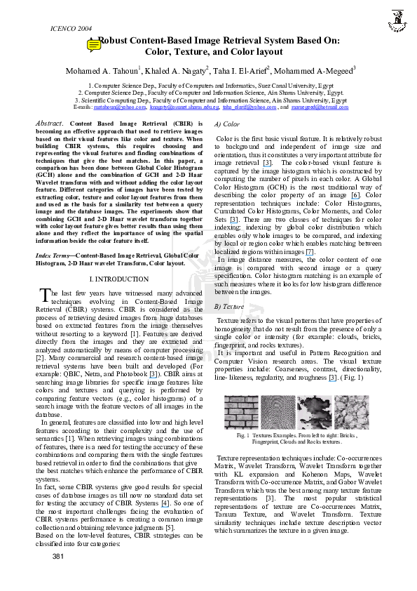 (PDF) A Robust Content-Based Image Retrieval System Based On: Color, Texture, and Color Layout