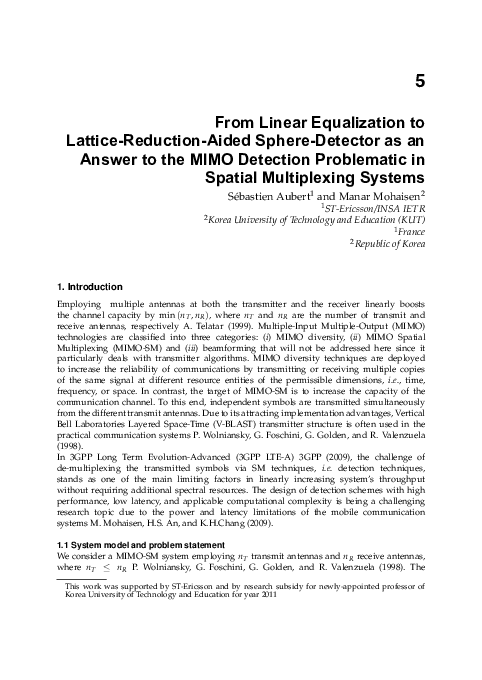 Pdf From Linear Equalization To Lattice Reduction Aided Sphere