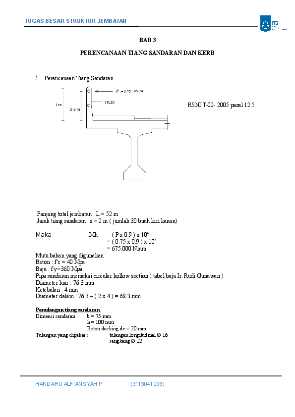 (DOC) BAB 3 PERHITUNGAN KERB DAN TIANG SANDARAN