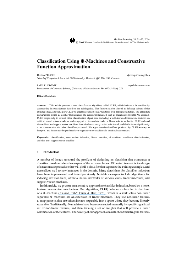 Pdf Classification Using Phi Machines And Constructive Function Approximation