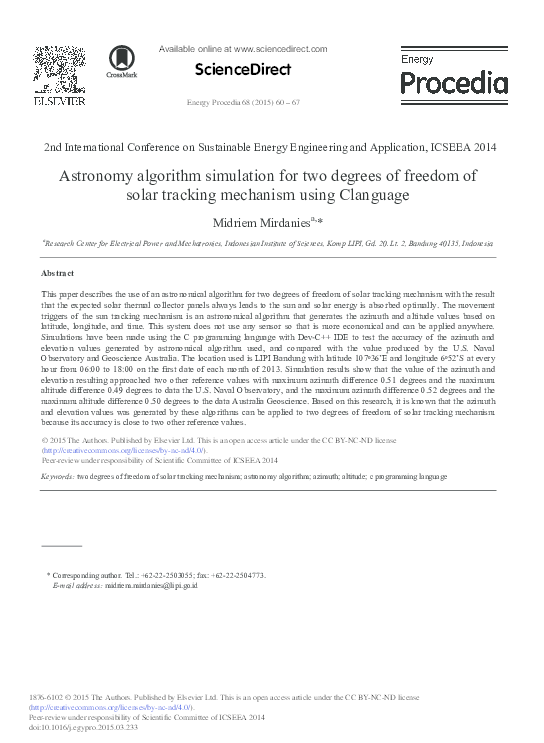 (PDF) Astronomy Algorithm Simulation for Two Degrees of Freedom of ...