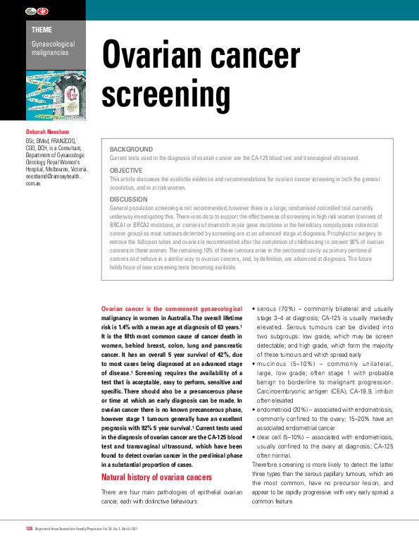 (PDF) Ovarian cancer screening