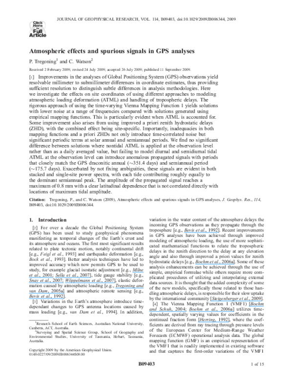 (PDF) Atmospheric Effects and Spurious Signals in GPS Analysis