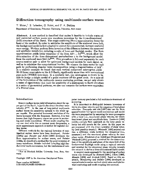 Pdf Diffraction Tomography Using Multimode Surface Waves
