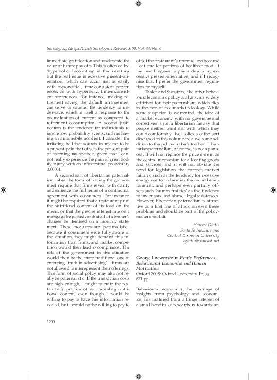 (PDF) George Loewenstein: Exotic Preferences: Behavioural Economics and ...