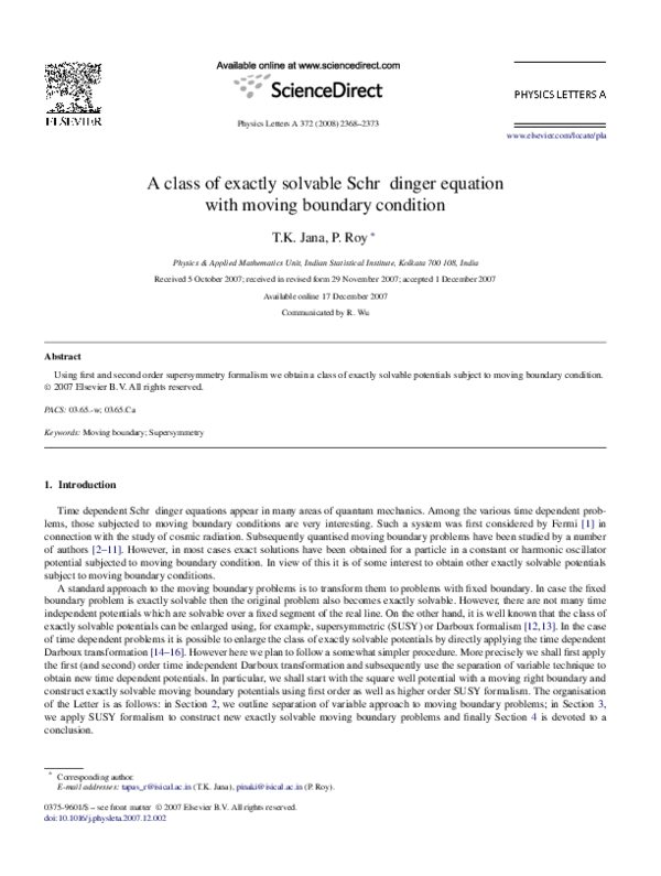 (PDF) A Class of Exactly Solvable Schrödinger Equations
