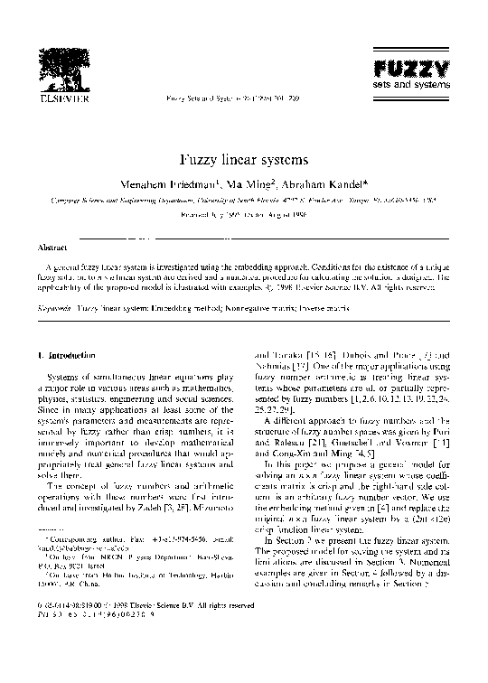 Pdf Fuzzy Linear Systems 5932