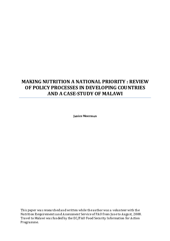 (PDF) MAKING NUTRITION A NATIONAL PRIORITY : REVIEW OF POLICY PROCESSES IN DEVELOPING COUNTRIES ...