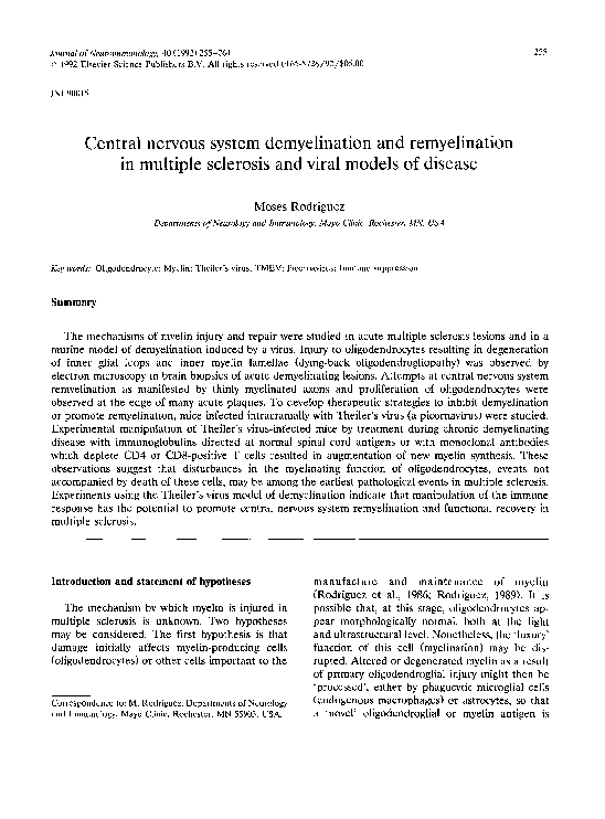 (PDF) Central nervous system demyelination and remyelination in multiple sclerosis and viral ...
