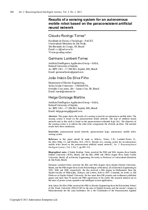 (PDF) A Sensing System for an Autonomous Mobile Robot Based on the Paraconsistent Artificial ...