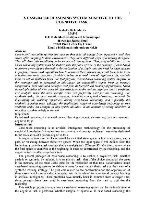 (PDF) A CASE-BASED REASONING SYSTEM ADAPTIVE TO THE COGNITIVE TASK