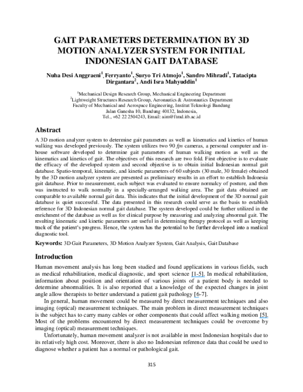 (PDF) Gait Parameters Determination by 3D Motion Analyzer System for Initial Indonesian Gait ...