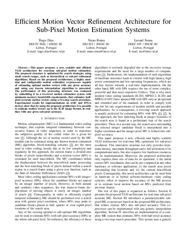 Pdf Efficient Motion Vector Refinement Architecture For Sub Pixel Motion Estimation Systems