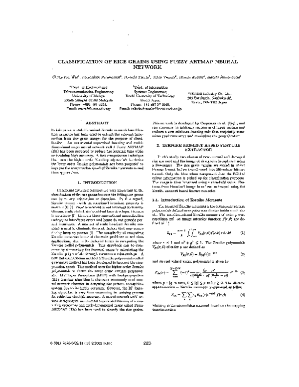 (PDF) Classification of rice grains using fuzzy artmap neural network