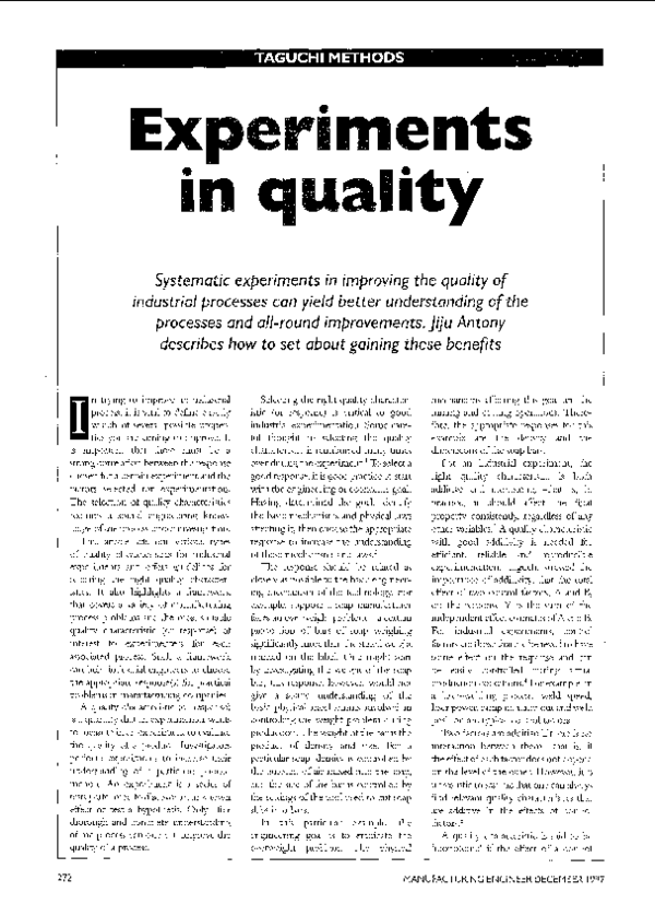(PDF) Experiments in quality