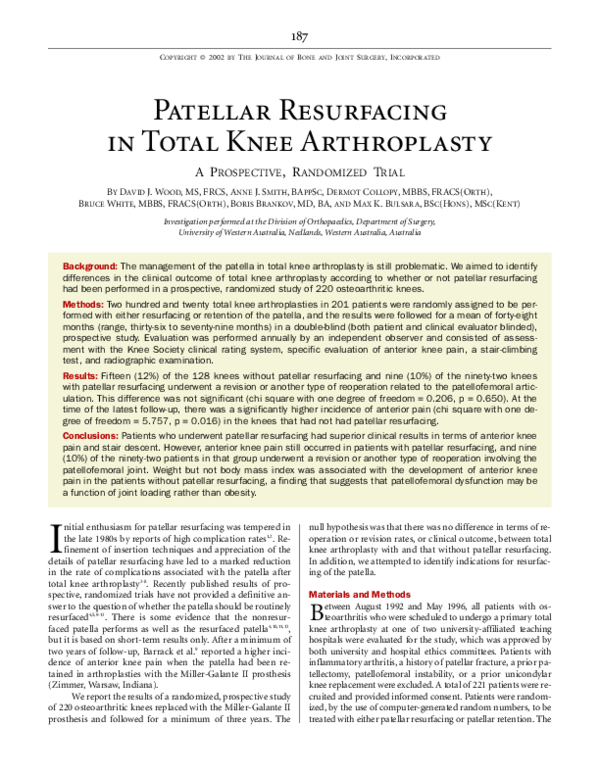 (PDF) Patellar Resurfacing in Total Knee Arthroplasty