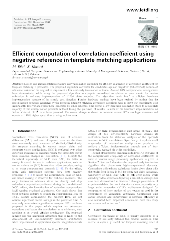 (PDF) Efficient computation of correlation coefficient using negative reference in template ...
