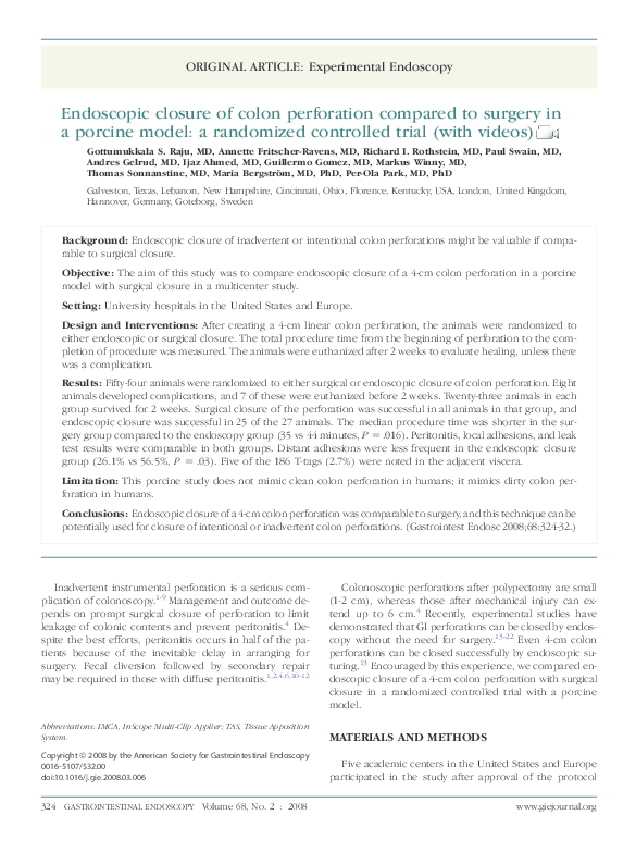 (PDF) Endoscopic closure of colon perforation compared to surgery in a ...