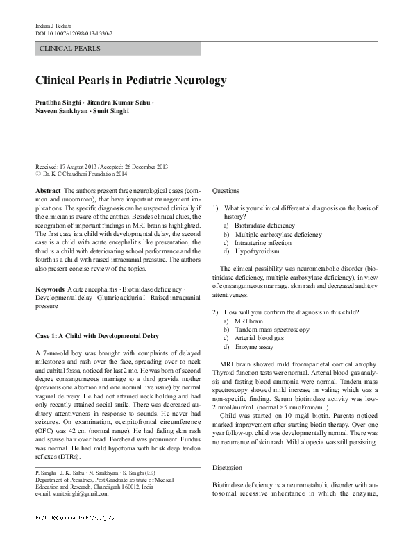 (PDF) Clinical Pearls in Pediatric Neurology