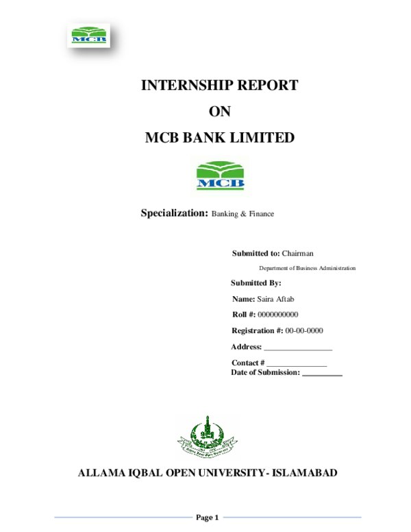 (PDF) INTERNSHIP REPORT ON MCB BANK LIMITED Specialization: Banking ...
