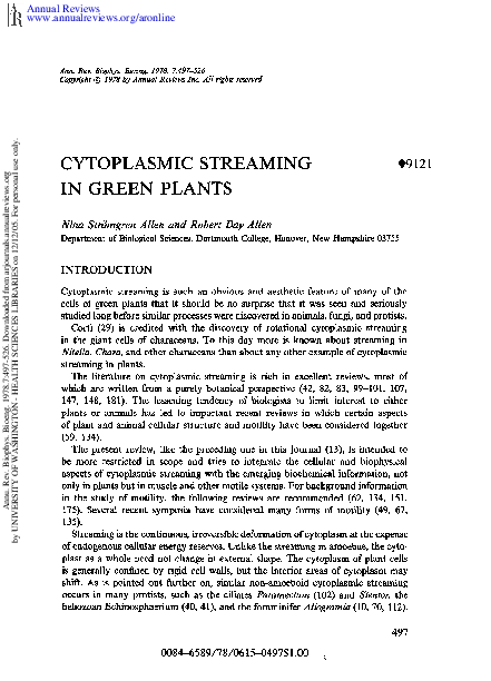 (PDF) Cytoplasmic Streaming in Green Plants