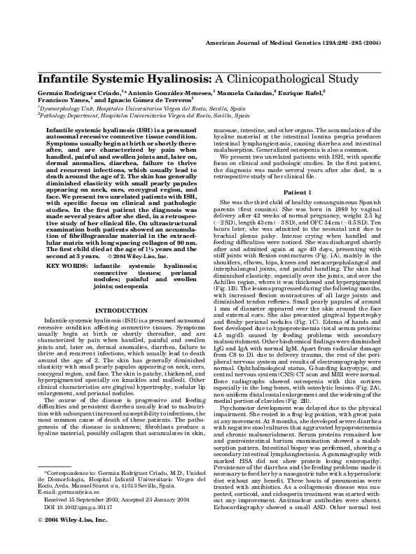 (PDF) Infantile systemic hyalinosis: A clinicopathological study