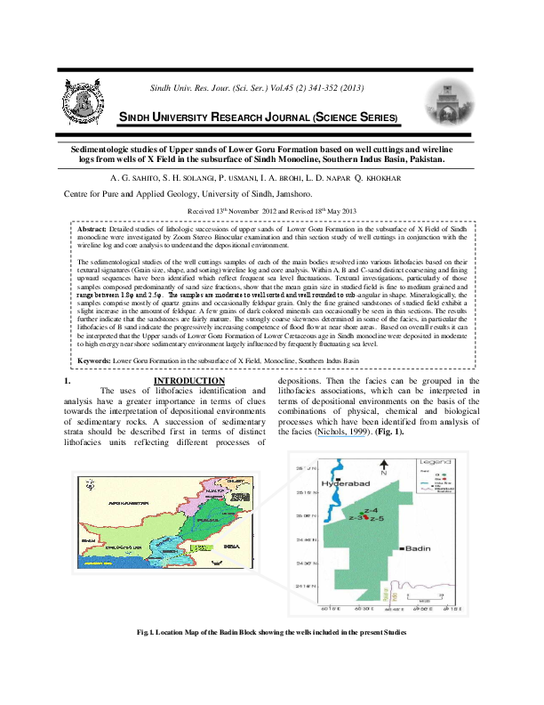 (PDF) Sedimentologic studies of Upper sands of Lower Goru Formation ...