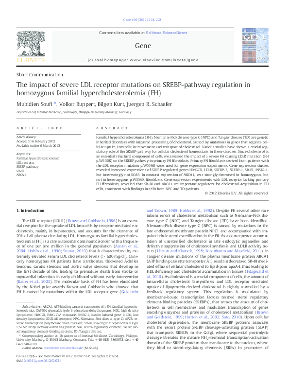 (PDF) The impact of severe LDL receptor mutations on SREBP-pathway ...