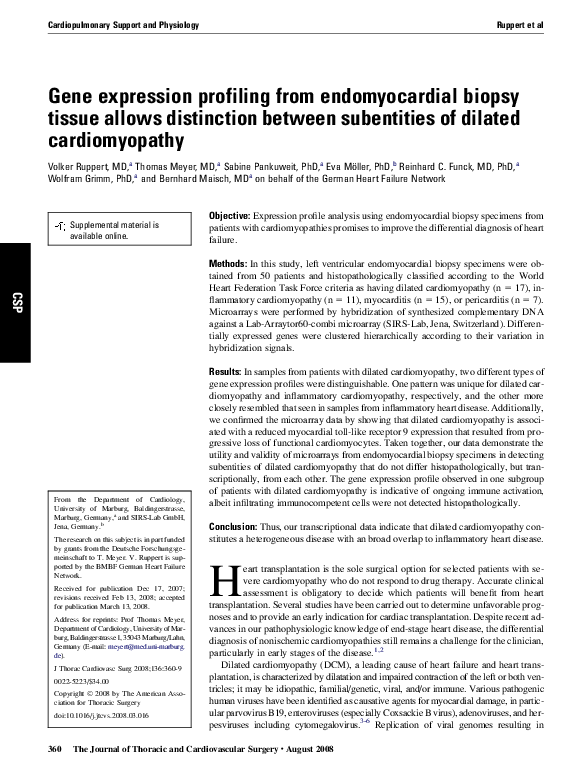 (PDF) Gene expression profiling from endomyocardial biopsy tissue ...