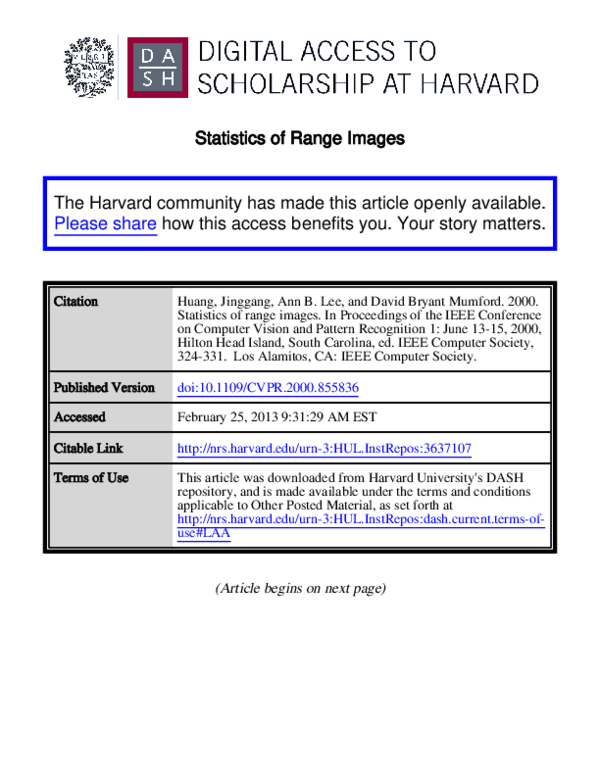 (PDF) Statistics of Range Images