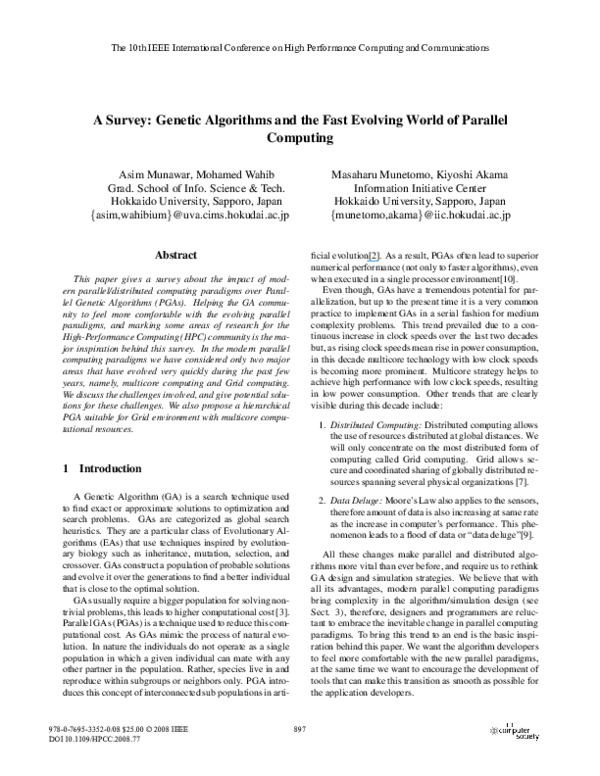 (PDF) A Survey: Genetic Algorithms and the Fast Evolving World of Parallel Computing | A ...