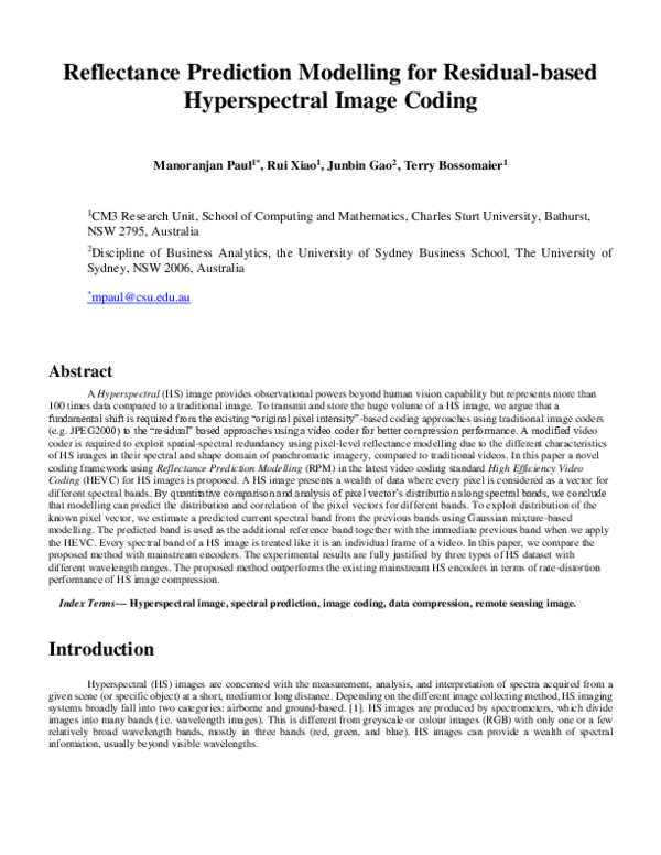 Pdf Reflectance Prediction Modelling For Residual Based Hyperspectral Image Coding 1072