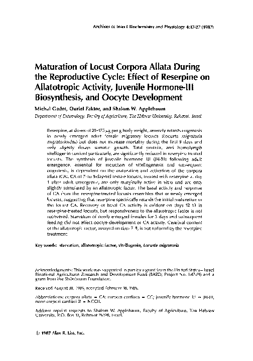 (PDF) Maturation of locust corpora allata during the reproductive cycle ...