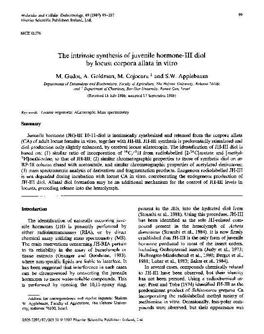 (PDF) The intrinsic synthesis of juvenile hormone-III diol by locust ...