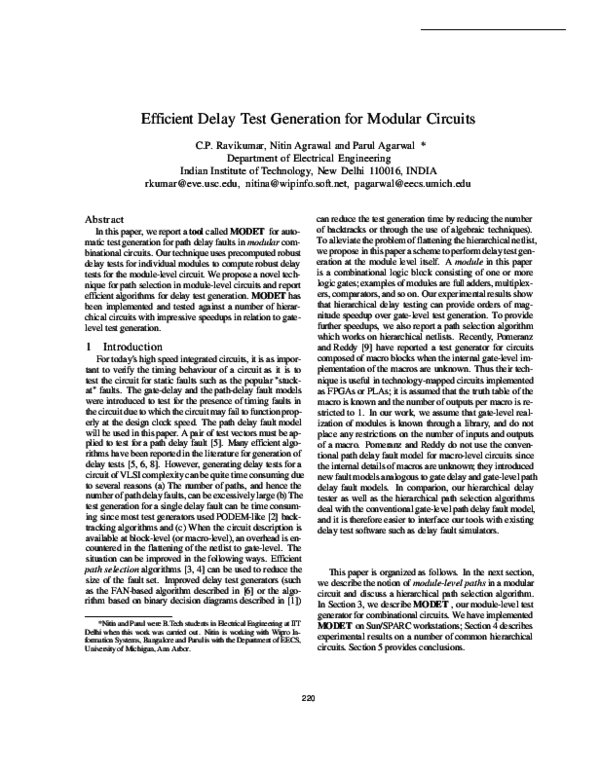 Pdf Efficient Delay Test Generation For Modular Circuits