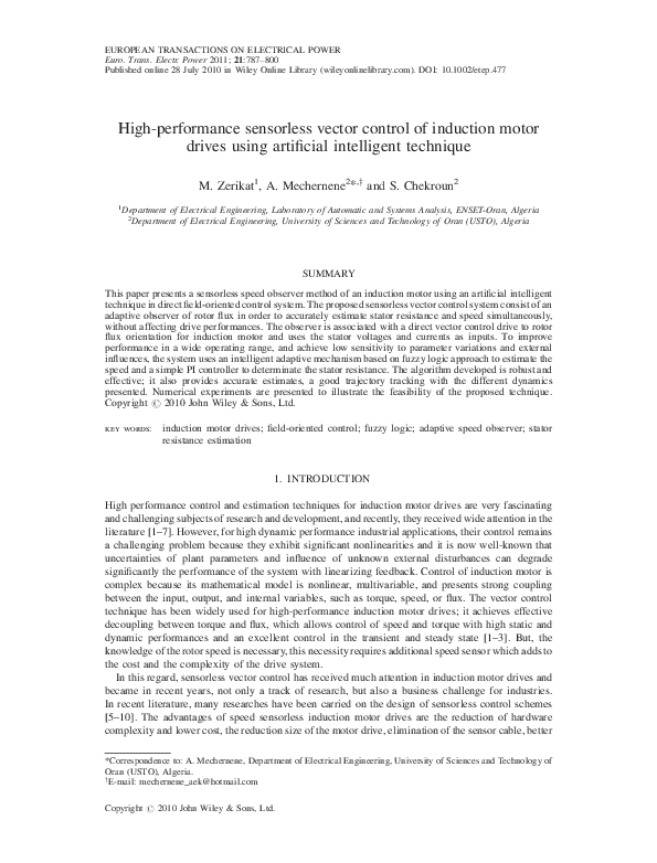 Pdf High Performance Sensorless Vector Control Of Induction Motor