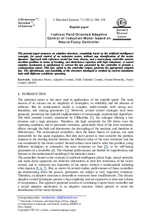 Pdf Indirect Field Oriented Adaptive Control Of Induction Motor Based