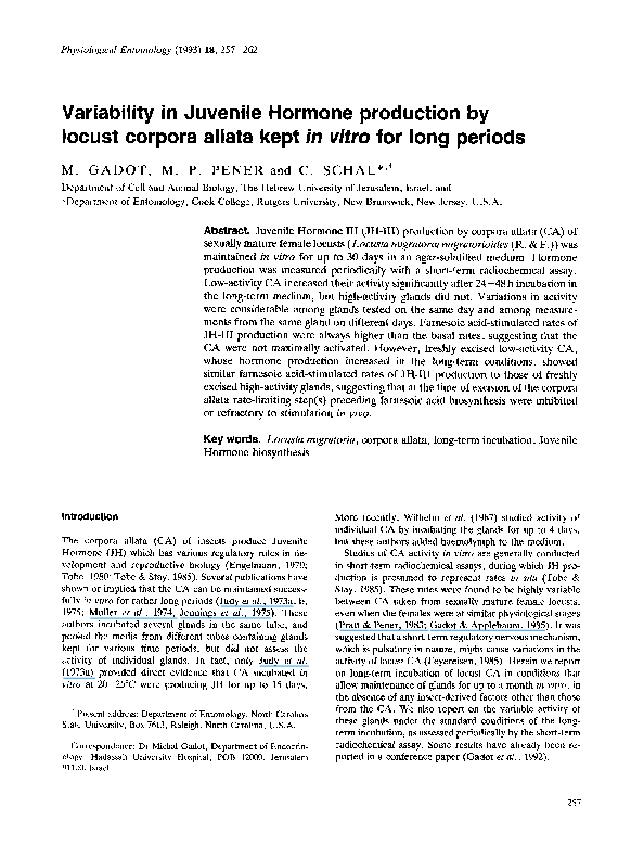 (PDF) Variability in Juvenile Hormone production by locust corpora ...