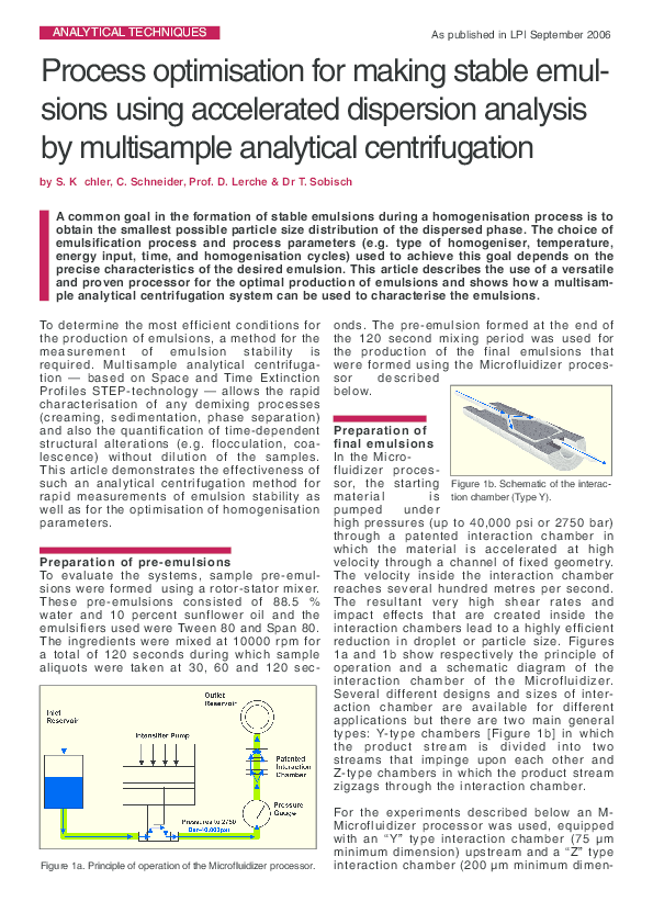 (PDF) Process optimisation for making stable emul-sions using accelerated dispersion analysis by ...