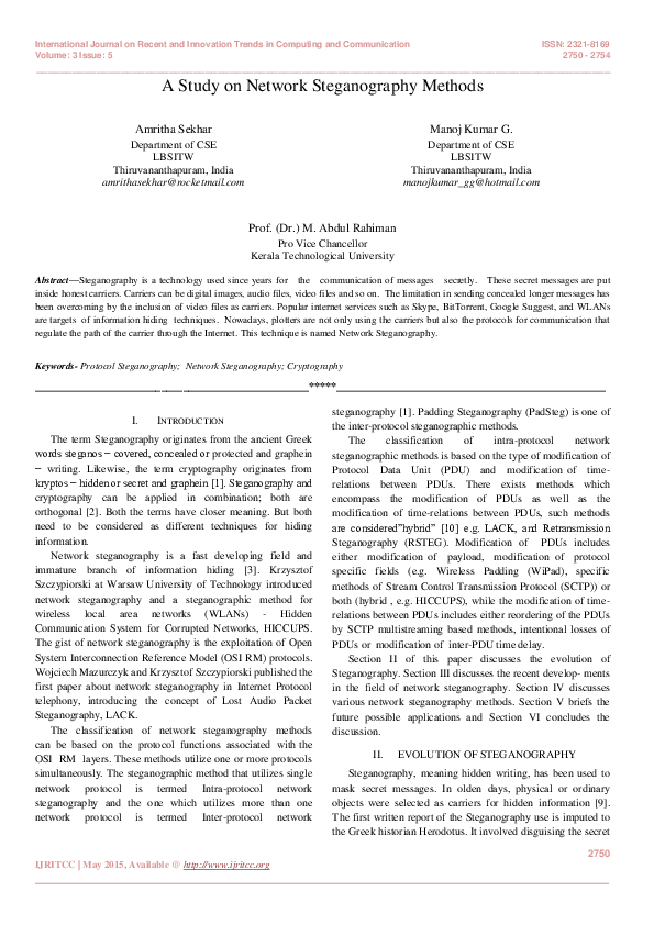 (PDF) A Study on Network Steganography Methods