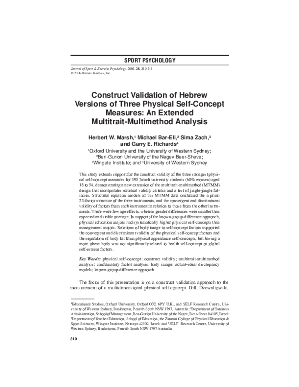 (PDF) Construct Validation of Hebrew Versions of Three Physical Self-Concept Measures: An ...