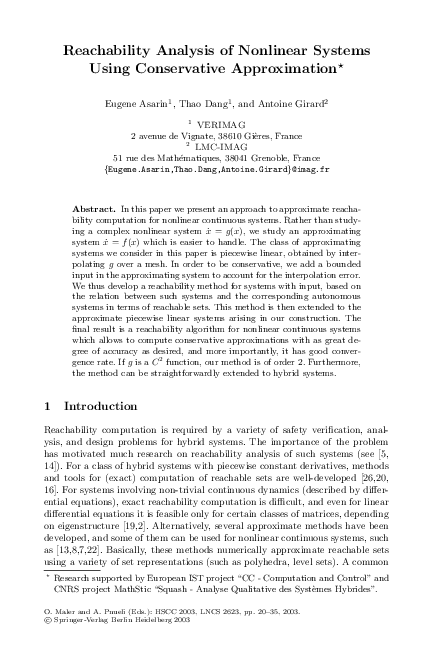 (PDF) Reachability Analysis of Nonlinear Systems Using Conservative Approximation