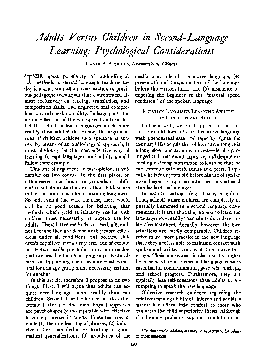 (PDF) Adults Versus Children in Second--Language Learning ...